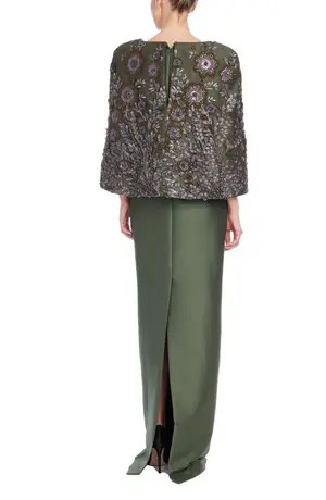 Badgley Mischka Sequin Embroidered Tulle Sleeve Gown