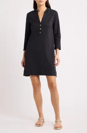 Lilly Pulitzer® Knightley Ruffle Collar Long Sleeve Popover Dress - Noir