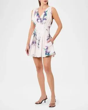 NICHOLAS Elvira Pleated Floral-print Mini Dress - Shadow Flo