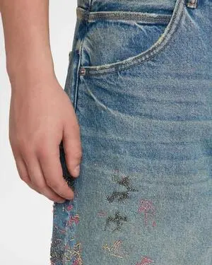 PURPLE BRAND Apos;s Beaded Splatter Denim Shorts - Mid Indigo