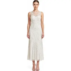 LARA NEW YORK Lara Beaded A-line Midi Dress With Illusion Neckline - Ivory