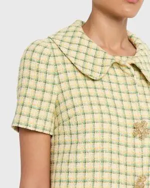 Oscar De La Renta Short-sleeve Check Tweed Jacket - Butter Multi