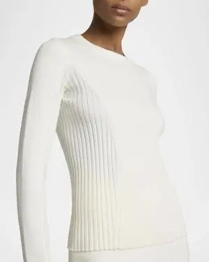 Victoria Beckham Paneled Rib Crewneck Sweater - Ivory