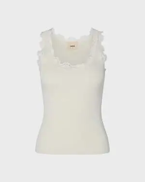 LEONÍ Camisole Älma Lace-trimmed Ribbed Silk - Egg Shell