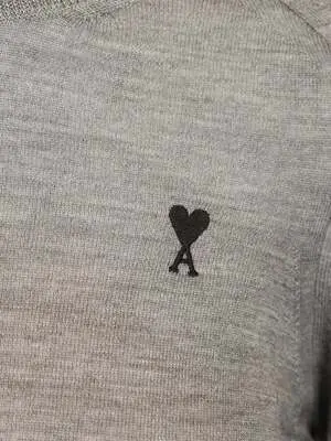 AMI Paris Quota -crewneck Sweater With Contrasted De Coeur - Gray