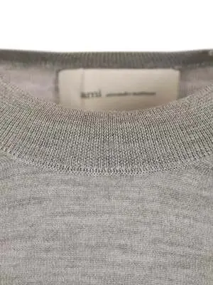 AMI Paris Quota -crewneck Sweater With Contrasted De Coeur - Gray