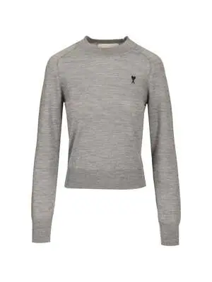 AMI Paris Quota -crewneck Sweater With Contrasted De Coeur - Gray