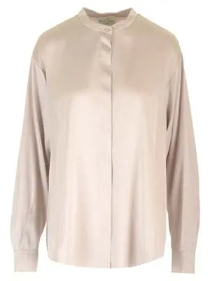 FORTE_FORTE Forte_Forte Women Stretch Heavy Satin Silk Collar Shirt Perla Multicolor