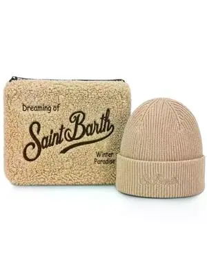 MC2 SAINT BARTH Beige Teddy Pochette And Beige Beanie Set