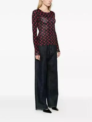 MARINE SERRE Moon Printed Jersey Long-sleeve Crewneck Top