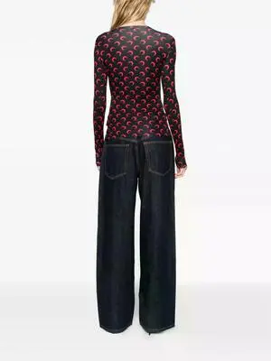 MARINE SERRE Moon Printed Jersey Long-sleeve Crewneck Top