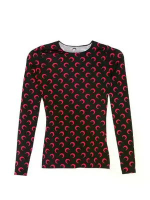MARINE SERRE Moon Printed Jersey Long-sleeve Crewneck Top - Blue