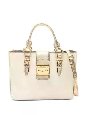 Miu Miu 2010s Madras Buckle-detail Tote Bag - Neutrals