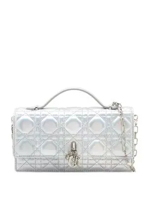 Dior 2000-2026 Mini Iridescent Metallic Lambskin Cannage My Bag Satchel - Silver