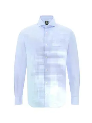 Boggi Milano Shirt Checked Cotton Poplin Slim Fit - Blue