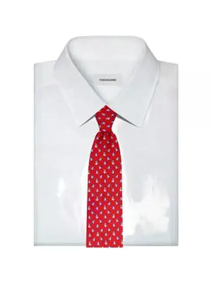 FERRAGAMO Christmas Print Silk Tie - Red