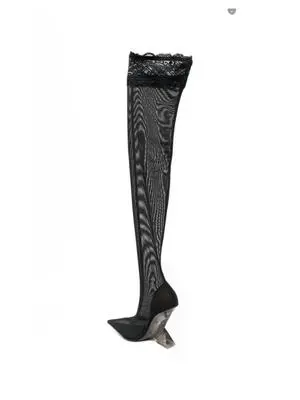 Attico Cheope Thigh-high Lace-trimmed Mesh Boots