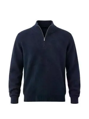 MC2 SAINT BARTH Navy- Jermyn Lambswool Half-zip Knit With Contrasting Collar - Blue