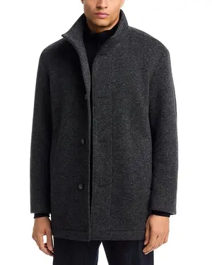 BOSS Coxtan Textured Stand Collar Button Coat - Medium Grey