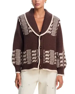 The Great. The Chalet Wool Blend V Neck Cardigan Sweater - Walnut