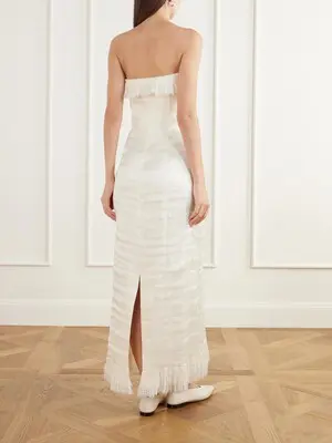 FFORME Paloma Strapless Fringe-trimmed Cotton-blend Voile Maxi Dress
