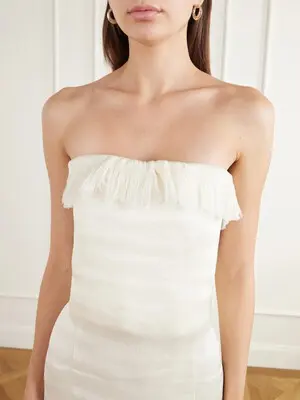 FFORME Paloma Strapless Fringe-trimmed Cotton-blend Voile Maxi Dress