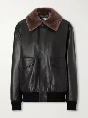 Gabriela Hearst Grant Shearling-trimmed Leather Bomber Jacket - Black