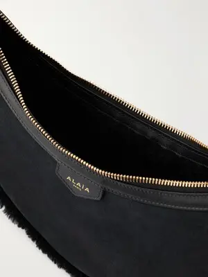 Alaïa Demi Lune Shearling-trimmed Suede Shoulder Bag
