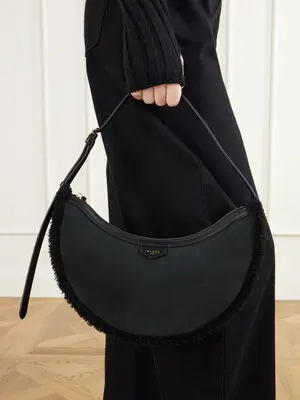 Alaïa Demi Lune Shearling-trimmed Suede Shoulder Bag