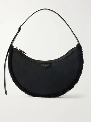 Alaïa Demi Lune Shearling-trimmed Suede Shoulder Bag - Black