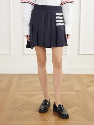 Thom Browne Pleated Asymmetric Grosgrain-trimmed Wool-gabardine Mini Skirt