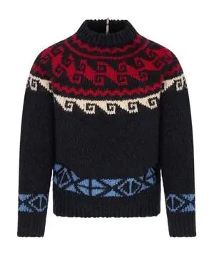 Moncler Geometric Jacquard Wool Alpaca Blend Sweater - Multicolor