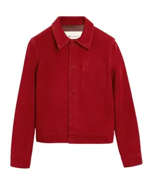 AMI Paris Red Suede Leather Jacket With Embossed De Coeur