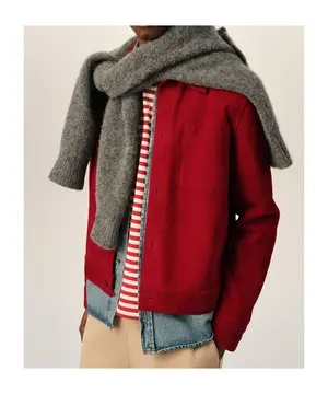 AMI Paris Red Suede Leather Jacket With Embossed De Coeur