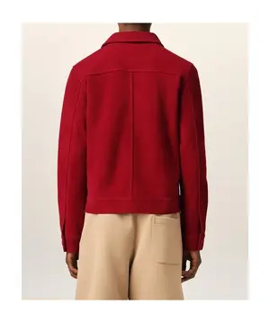 AMI Paris Red Suede Leather Jacket With Embossed De Coeur