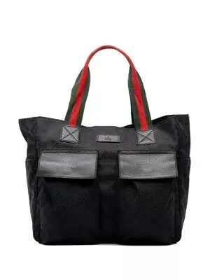 Gucci 2000-2015 Gg Canvas Web Double Pockets Tote Bag - Black