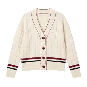 BRODIE CASHMERE Varsity Cable Cardigen - White