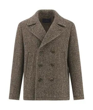 Paul & Shark Chevron Wool Peacoat With Alcantara Details - Blue