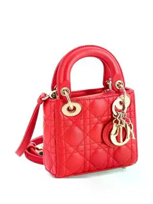 Dior Lady Bag Cannage Quilt Lambskin Micro Shoulder Bag - Red