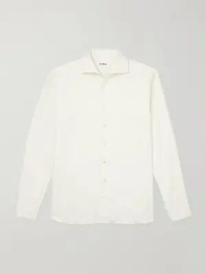 DE PETRILLO Cutaway-collar Brushed Cotton-twill Shirt - White