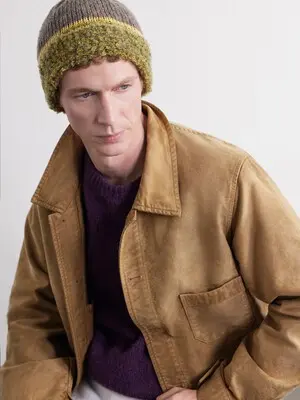 Kapital Bouclé-trimmed Knitted Mélange Beanie
