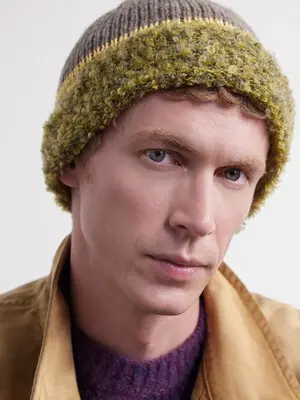 Kapital Bouclé-trimmed Knitted Mélange Beanie