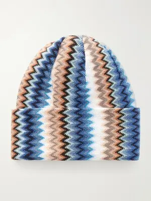 Missoni Striped Crochet-knit Wool-blend Beanie - Blue
