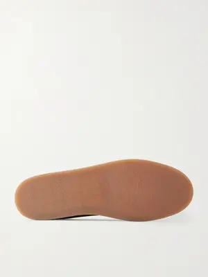 Brunello Cucinelli Leather-trimmed Waxed Herringbone-printed Suede Sneakers