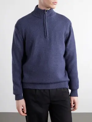 Mr P. Rib-trimmed Alpaca Half-zip Sweater