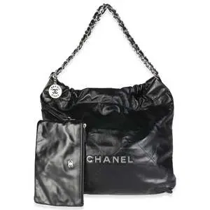 CHANEL Black Quilted Shiny Calfskin Chanel 22 Hobo