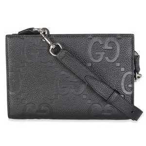 Gucci Monogram Jumbo Gg Textured Dollar Calfskin Wristlet Messenger Bag - Black