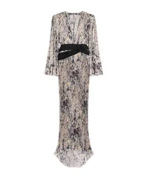 Valentino Garavani Long Dress In Pekin Lurex Urbs Mosaïque With Pleats