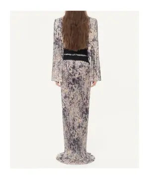 Valentino Garavani Long Dress In Pekin Lurex Urbs Mosaïque With Pleats