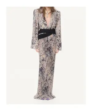 Valentino Garavani Long Dress In Pekin Lurex Urbs Mosaïque With Pleats